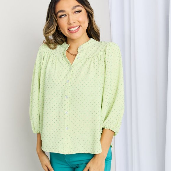 DAVI & DANI | Tops | Davi Dani Full Size Crewneck Button Down Puff ...